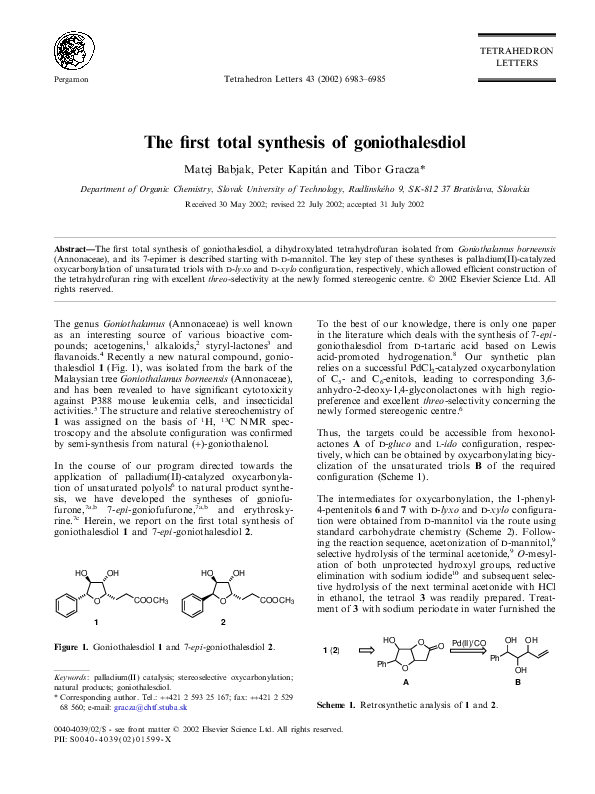 (PDF) The first total synthesis of goniothalesdiol