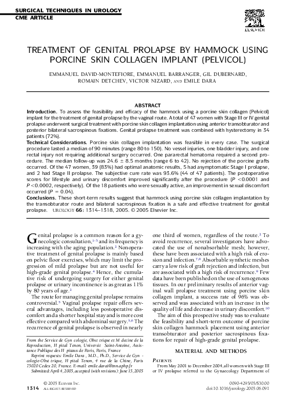 (PDF) Treatment of genital prolapse by hammock using porcine skin ...