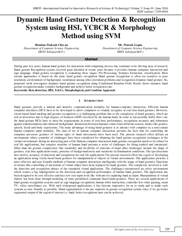 (PDF) Dynamic Hand Gesture Detection & Recognition System using HSI ...