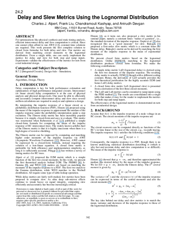(PDF) Delay and slew metrics using the lognormal distribution