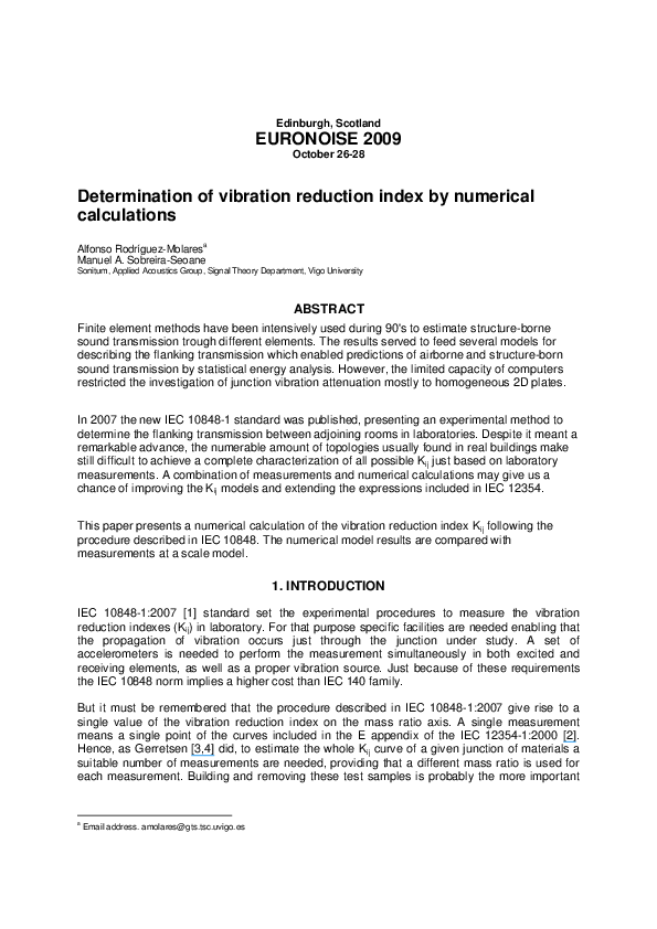 Pdf Determination Of Vibration Reduction Index By Numerical Calculations
