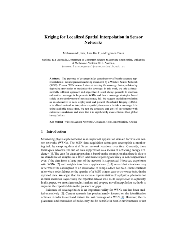 (PDF) Kriging for Localized Spatial Interpolation in Sensor Networks