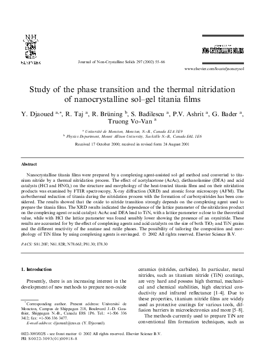 (PDF) Study of the phase transition and the thermal nitridation of nanocrystalline sol–gel ...