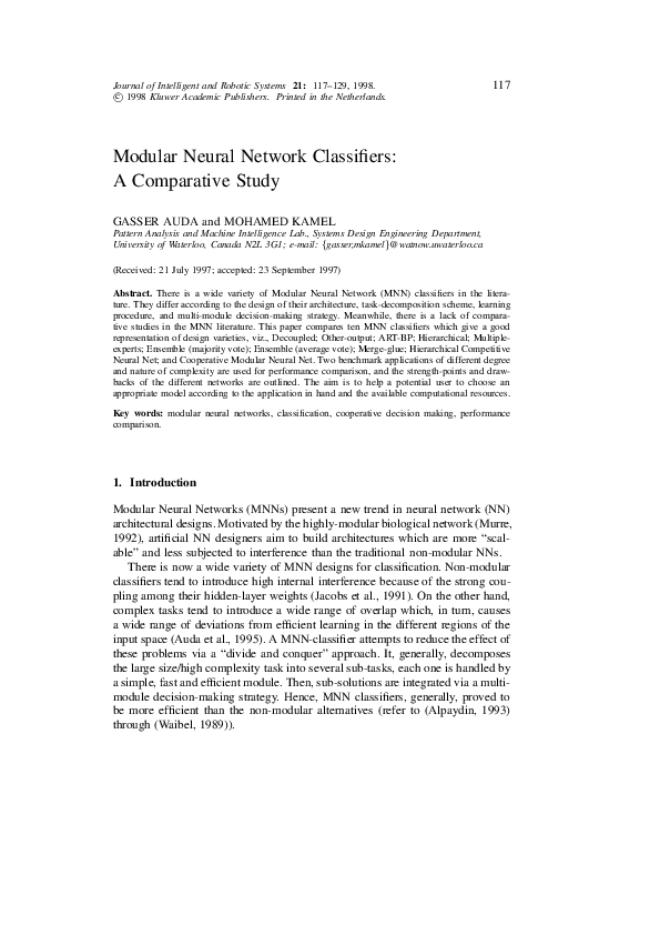 (PDF) Modular Neural Network Classifiers: A Comparative Study
