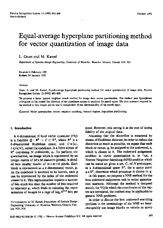 Pdf Equal Average Hyperplane Partitioning Method For Vector