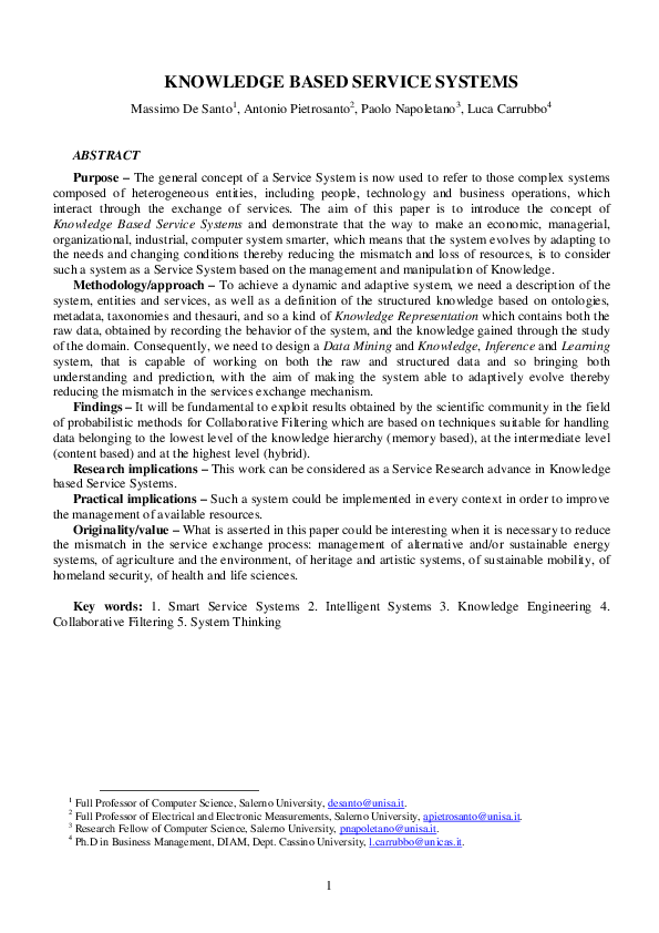 (PDF) Knowledge Based Service Systems