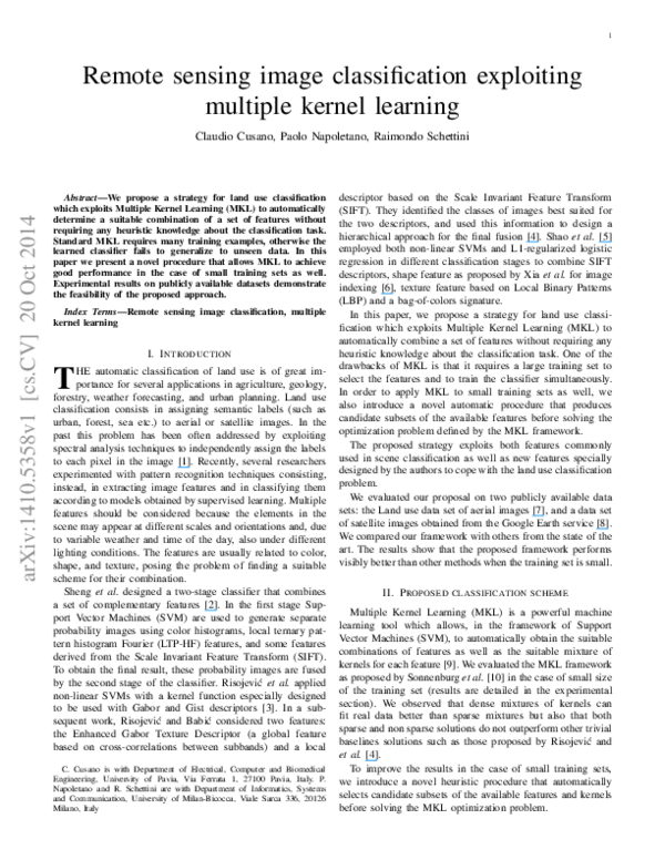 Pdf Remote Sensing Image Classification Exploiting Multiple Kernel