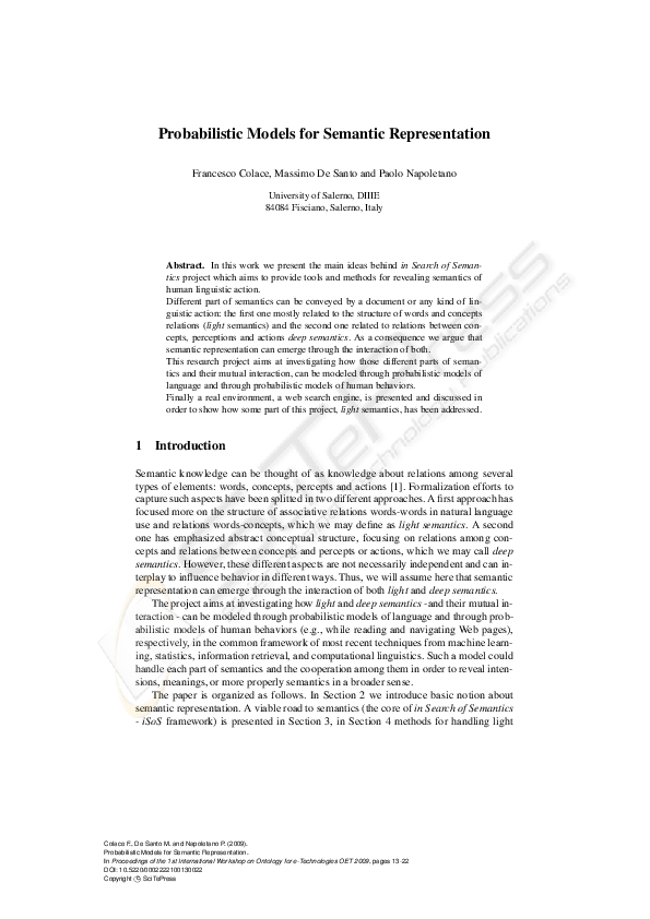 (PDF) Probabilistic models for semantic representation