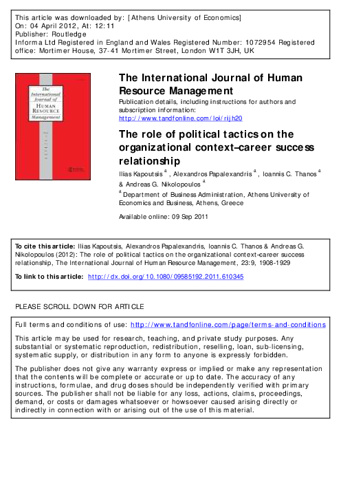 PDF The Role Of Political Tactics On The Organizational Context career Success Relationship pdf-the-role-of-political-tactics-on-the-organizational-context-career-success-relationship