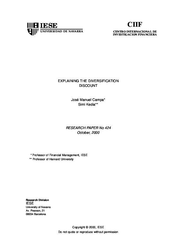 (PDF) Explaining the Diversification Discount