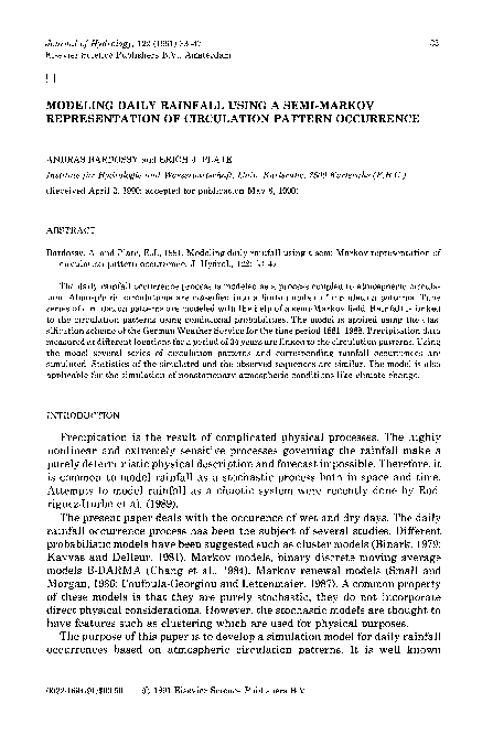 Pdf Modeling Daily Rainfall Using A Semi Markov Representation Of Circulation Pattern Occurrence