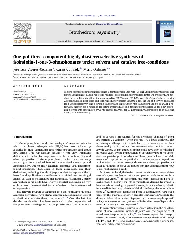(PDF) One-pot three-component highly diastereoselective synthesis of ...