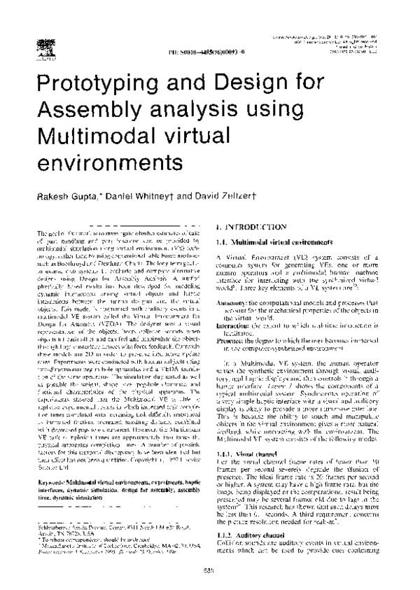 Pdf Prototyping And Design For Assembly Analysis Using Multimodal