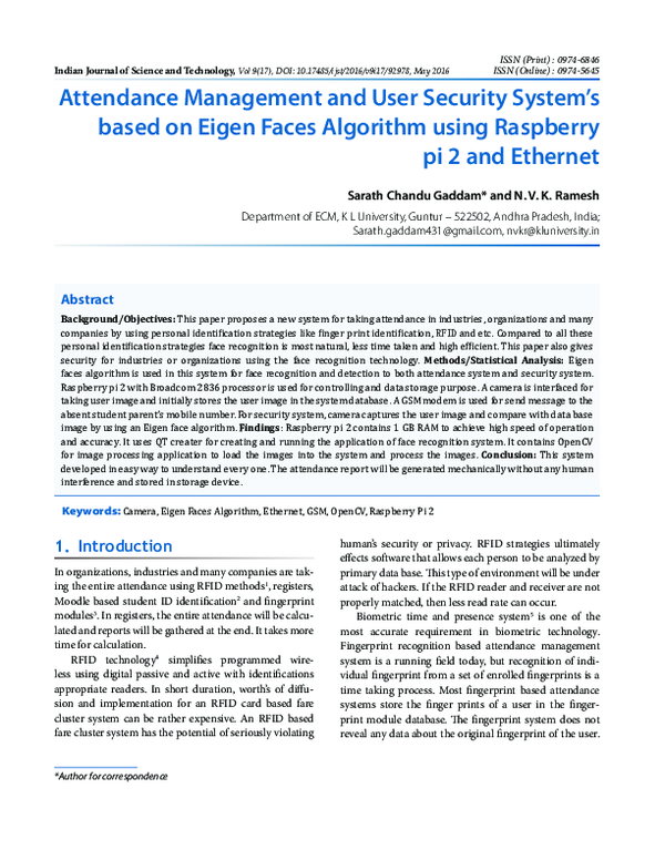 (PDF) Attendance Management and User Security System’s based on Eigen Faces Algorithm using ...