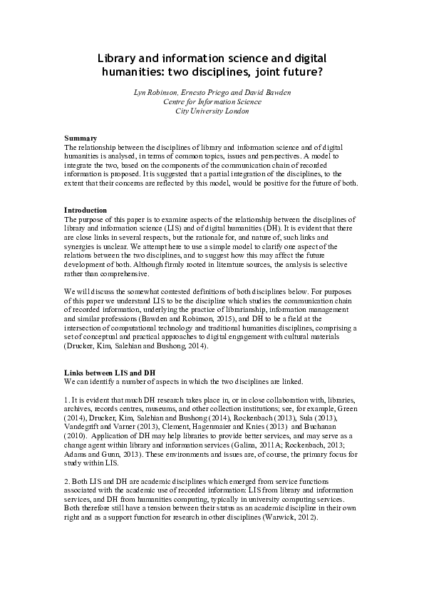 (PDF) Library and information science and digital humanities: two ...