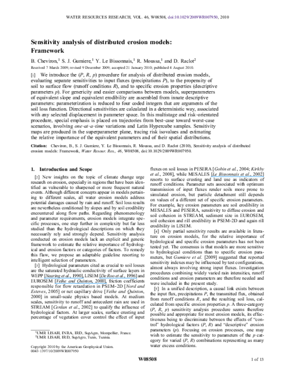 (PDF) Sensitivity analysis of distributed erosion models: Framework (PDF) Sensitivity analysis of distributed erosion models: Framework