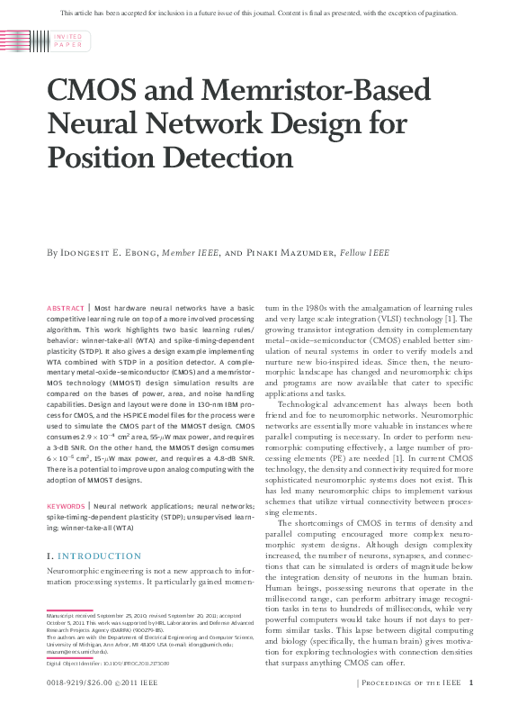 (PDF) CMOS and Memristor-Based Neural Network Design for Position Detection