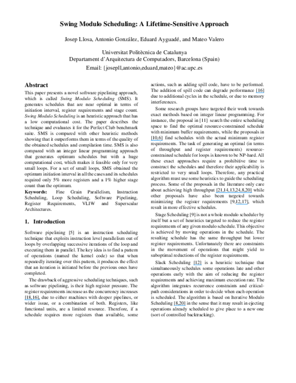(PDF) Swing module scheduling: a lifetime-sensitive approach