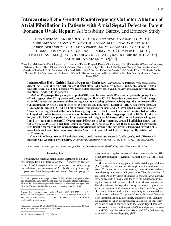 (PDF) Intracardiac Echo-Guided Radiofrequency Catheter Ablation of Atrial Fibrillation in ...