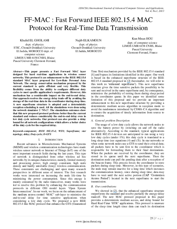 (PDF) FF-MAC : Fast Forward IEEE 802.15.4 MAC Protocol for Real-Time ...