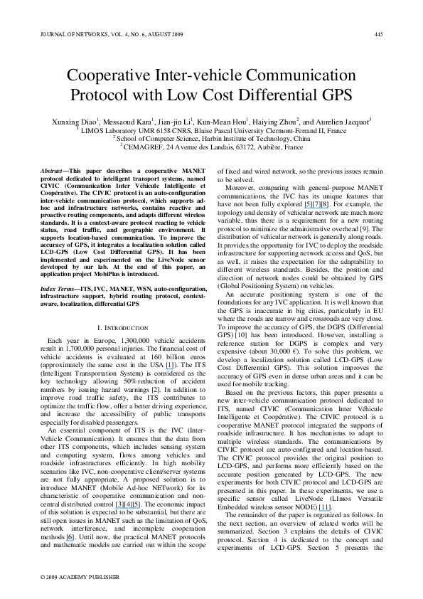 (PDF) Cooperative Inter-vehicle Communication Protocol Dedicated to ...