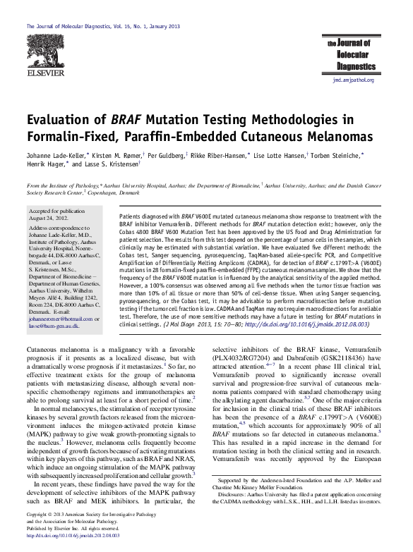 (PDF) Evaluation of BRAF Mutation Testing Methodologies in Formalin ...