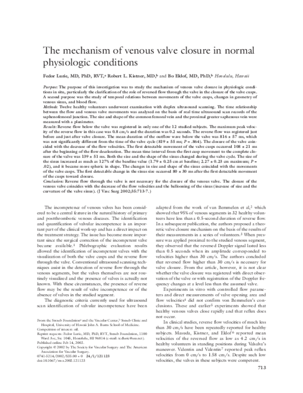 (PDF) The mechanism of venous valve closure in normal physiologic ...