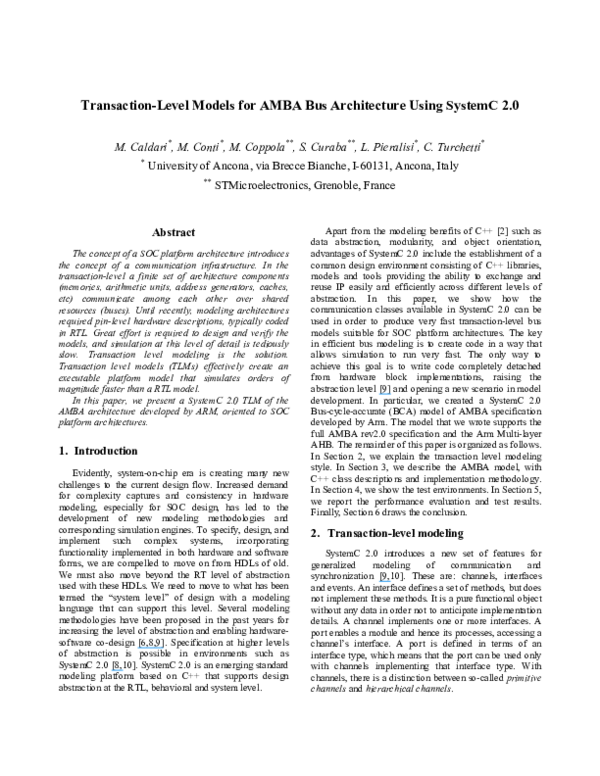 Pdf Transaction Level Models For Amba Bus Architecture Using Systemc 20