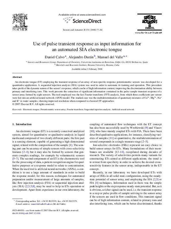 Pdf Use Of Pulse Transient Response As Input Information For An
