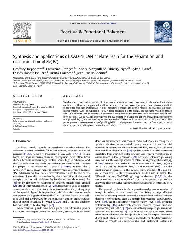 (PDF) Synthesis and applications of XAD-4DAN chelate resin for the ...