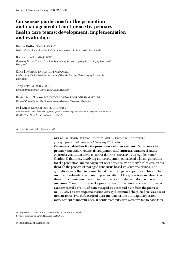 (PDF) Consensus guidelines for the promotion and management of ...