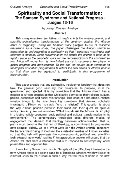 (PDF) Spirituality and Social Transformation: The Samson Syndrome and ...