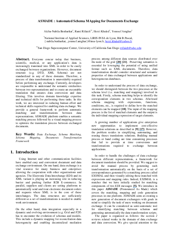 (PDF) ASMADE: Automated Schema MApping for Documents Exchange