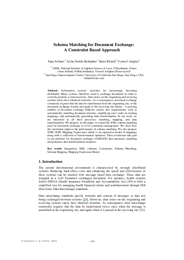 (PDF) Schema Matching for Document Exchange: A Constraint Based Approach | Youssef Amghar ...