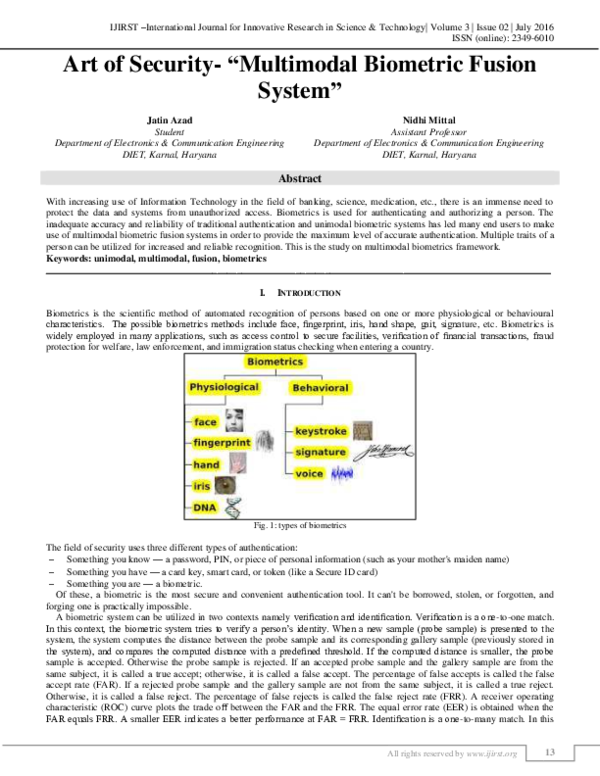 Pdf Art Of Security Multimodal Biometric Fusion System