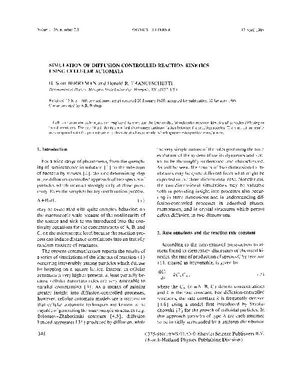 Pdf Simulation Of Diffusion Controlled Reaction Kinetics Using Cellular Automata