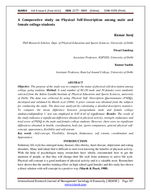 (PDF) A Comparative study on Physical Self-Description among male and ...