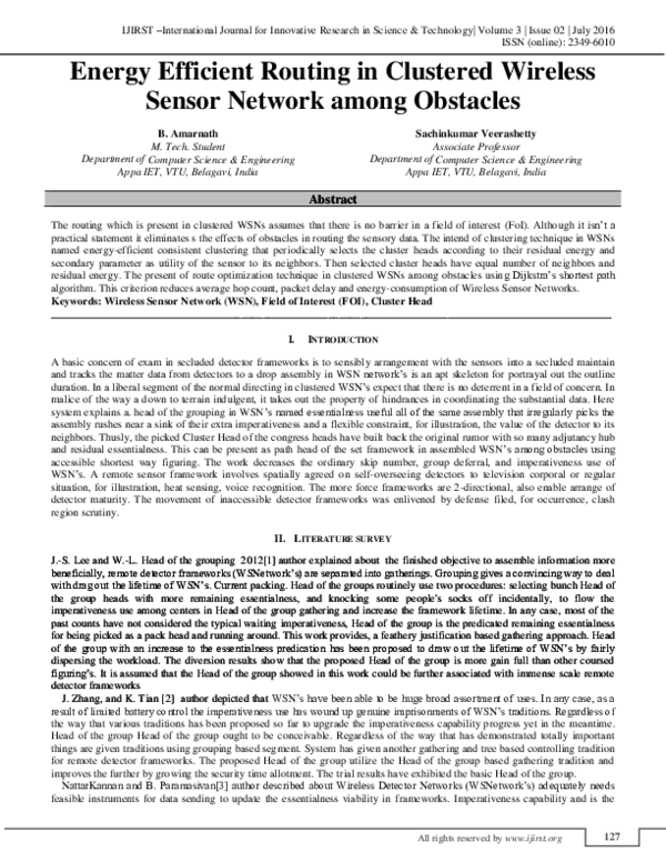 (PDF) Energy Efficient Routing in Clustered Wireless Sensor Network among Obstacles