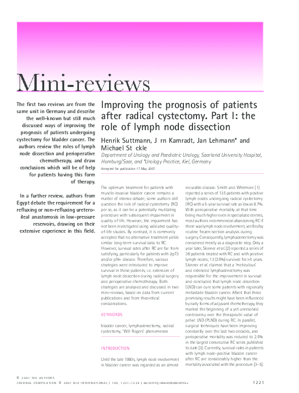 Pdf Improving The Prognosis Of Patients After Radical Cystectomy