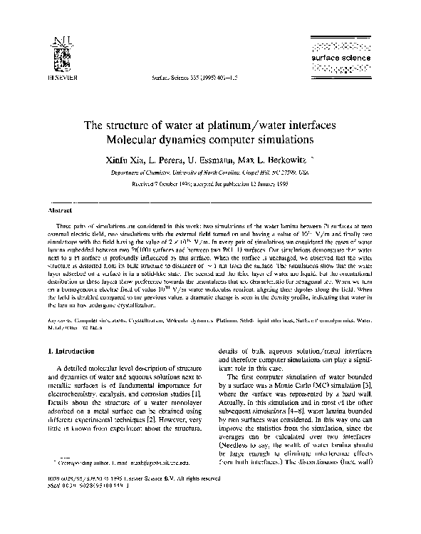 (PDF) The structure of water at platinum/water interfaces Molecular ...