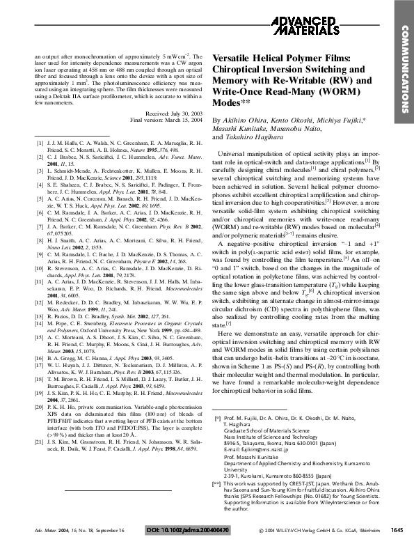 (PDF) Versatile Helical Polymer Films: Chiroptical Inversion Switching ...