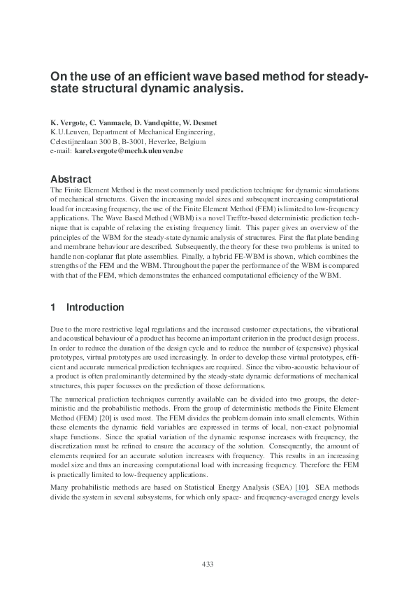 (PDF) On the use of an efficient wave based method for steady- state structural dynamic analysis