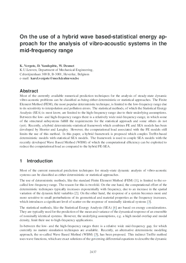 (PDF) On the use of a hybrid wave based-statistical energy ap-proach for the analysis of vibro ...