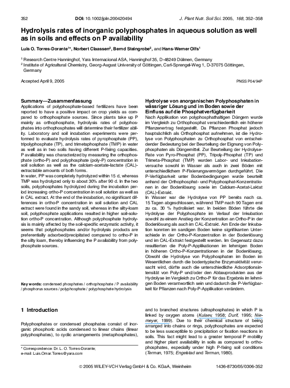 (PDF) Hydrolysis rates of inorganic polyphosphates in aqueous solution ...