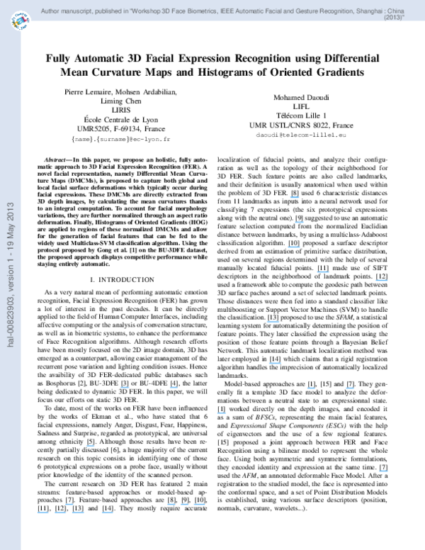 (PDF) Fully automatic 3D facial expression recognition using a region ...