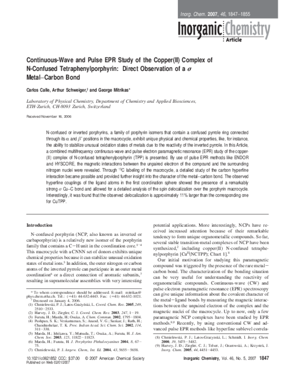 (PDF) Continuous-Wave and Pulse EPR Study of the Copper(II) Complex of ...
