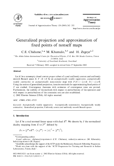 Pdf Generalized Projection And Approximation Of Fixed Points Of