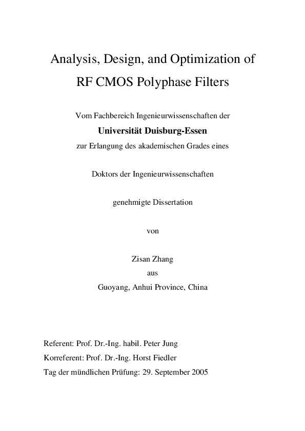 (PDF) Analysis, Design and Optimization of RF CMOS Polyphase Filters