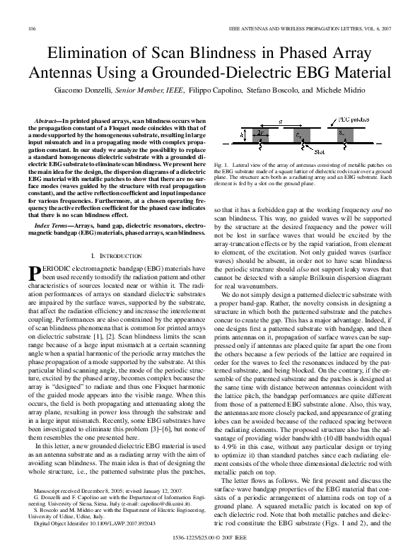 Pdf Elimination Of Scan Blindness In Phased Array Antennas Using A