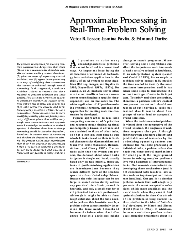 Pdf Approximate Processing In Real Time Problem Solving
